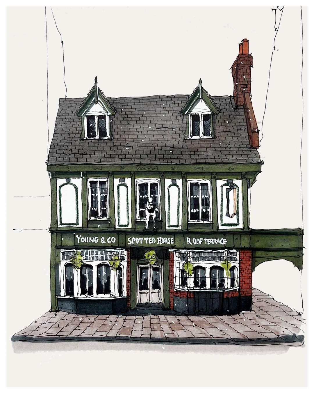 The Spotted Horse Pub - Putney - Drawing Print - (unframed) Colour ...