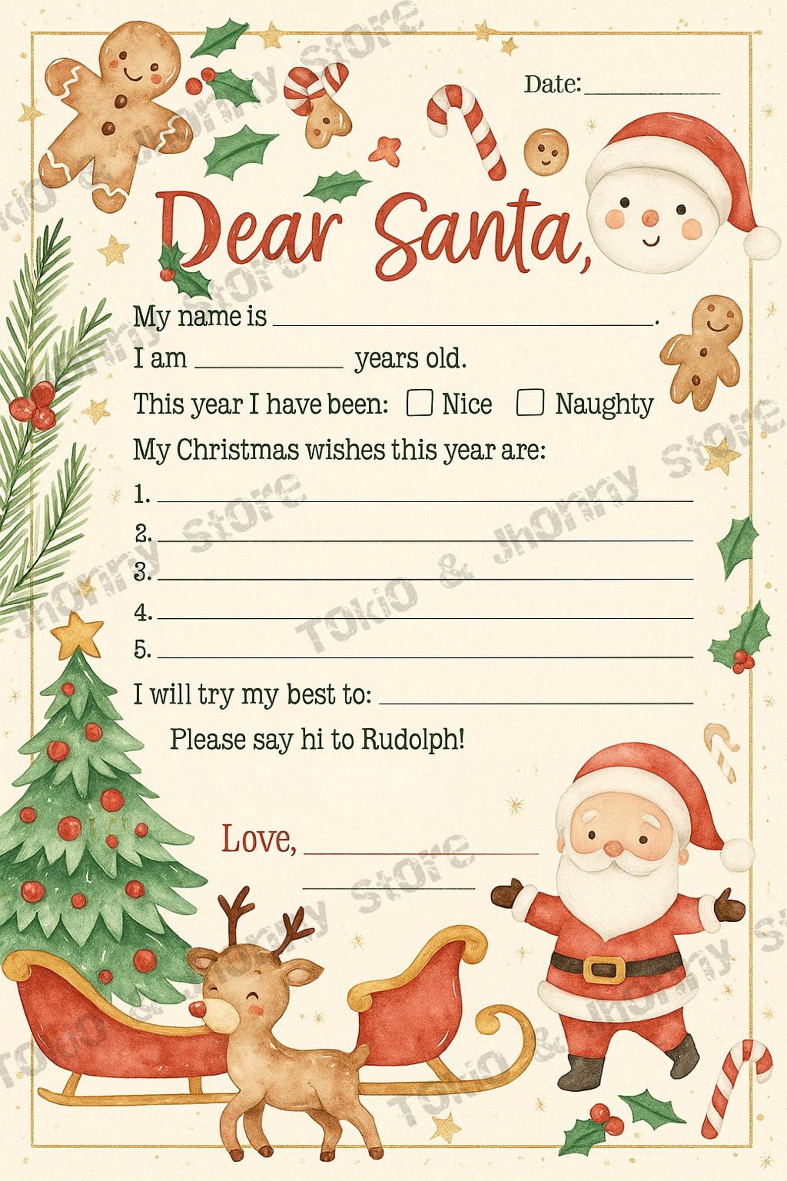 Christmas Wish List Printable, Letter to Santa, Christmas Printable for ...