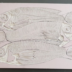 Three Red Pink Fish Still Life Handprinted Original Print Reduction ...
