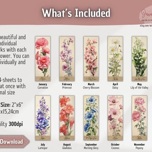 Cute and Unique Birth Month Flower Bookmarks | Printable | PNG and JPG ...
