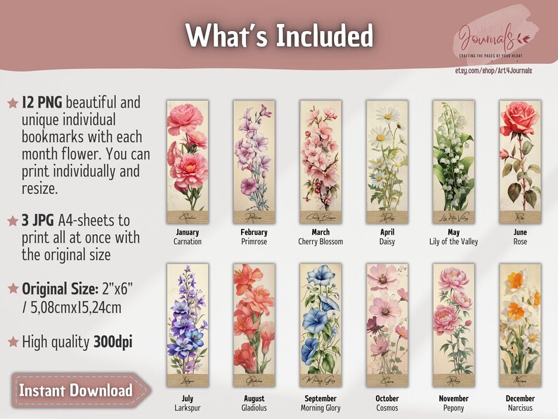 Cute and Unique Birth Month Flower Bookmarks | Printable | PNG and JPG ...