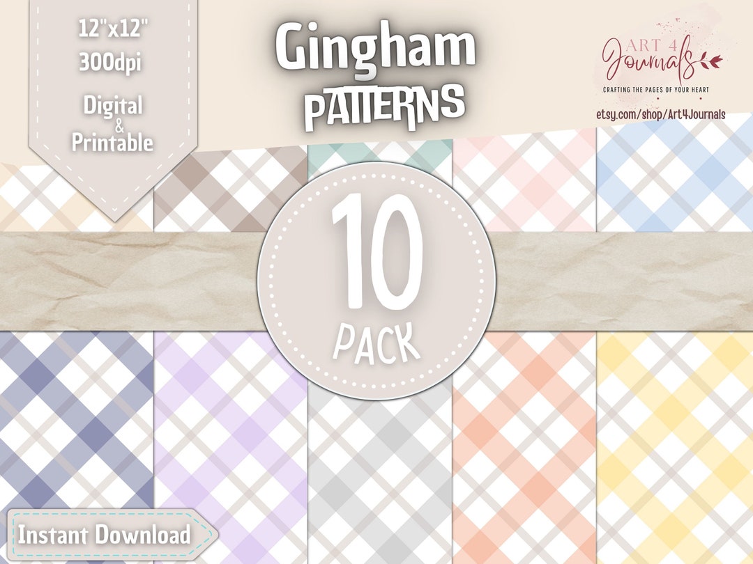10 Gingham Seamless Digital Papers | Bicolor Diagonal Gingham Patterns ...