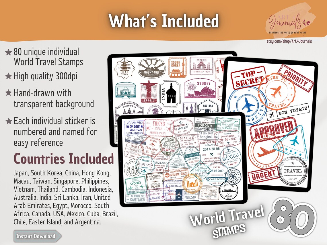 80 WORLD TRAVEL Stamps for Goodnotes, Notability, Xodo, Etc | Cute ...
