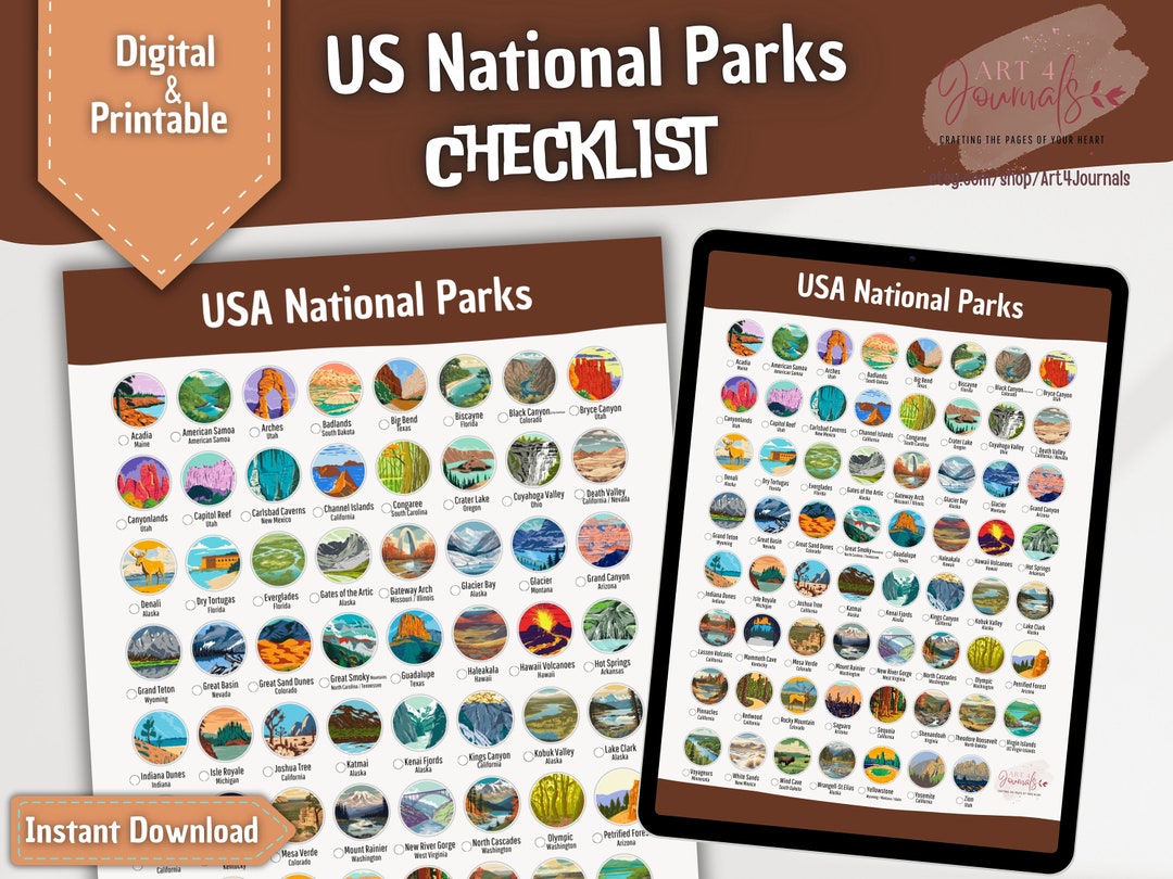 US National Parks Checklist / Bucket List | Printable for Wall Art or ...