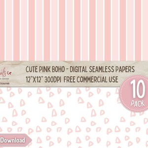 10 Seamless Boho Digital Papers | Cute Pink Boho Patterns | Scrapbook ...