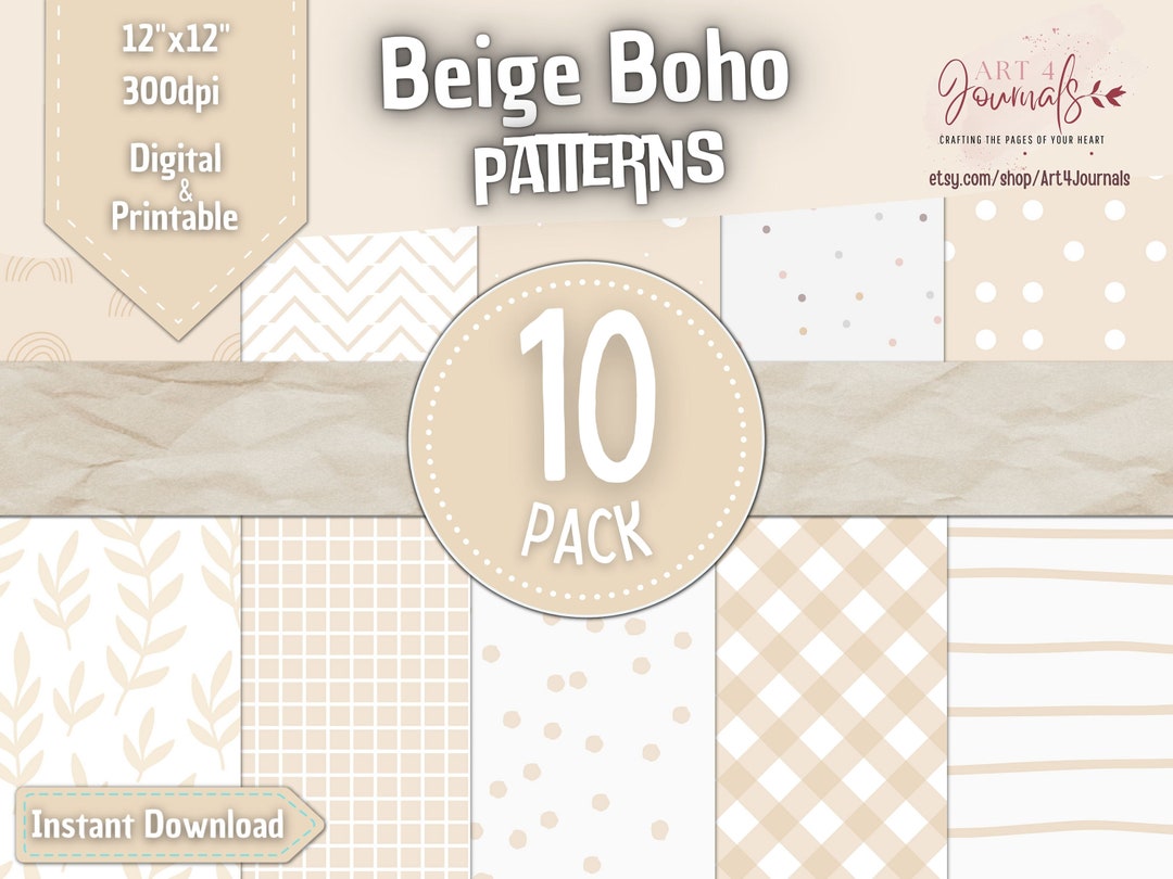10 Seamless Boho Digital Papers | Cute Beige Boho Patterns | Scrapbook ...