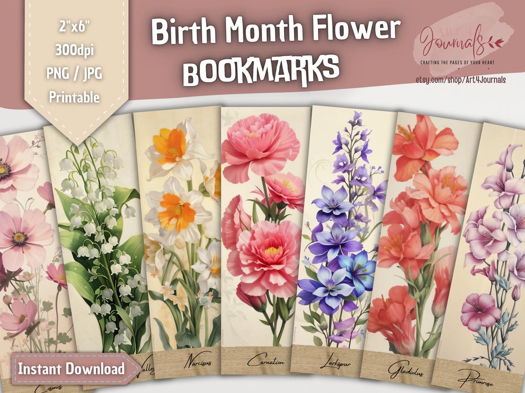 Cute and Unique Birth Month Flower Bookmarks | Printable | PNG and JPG ...