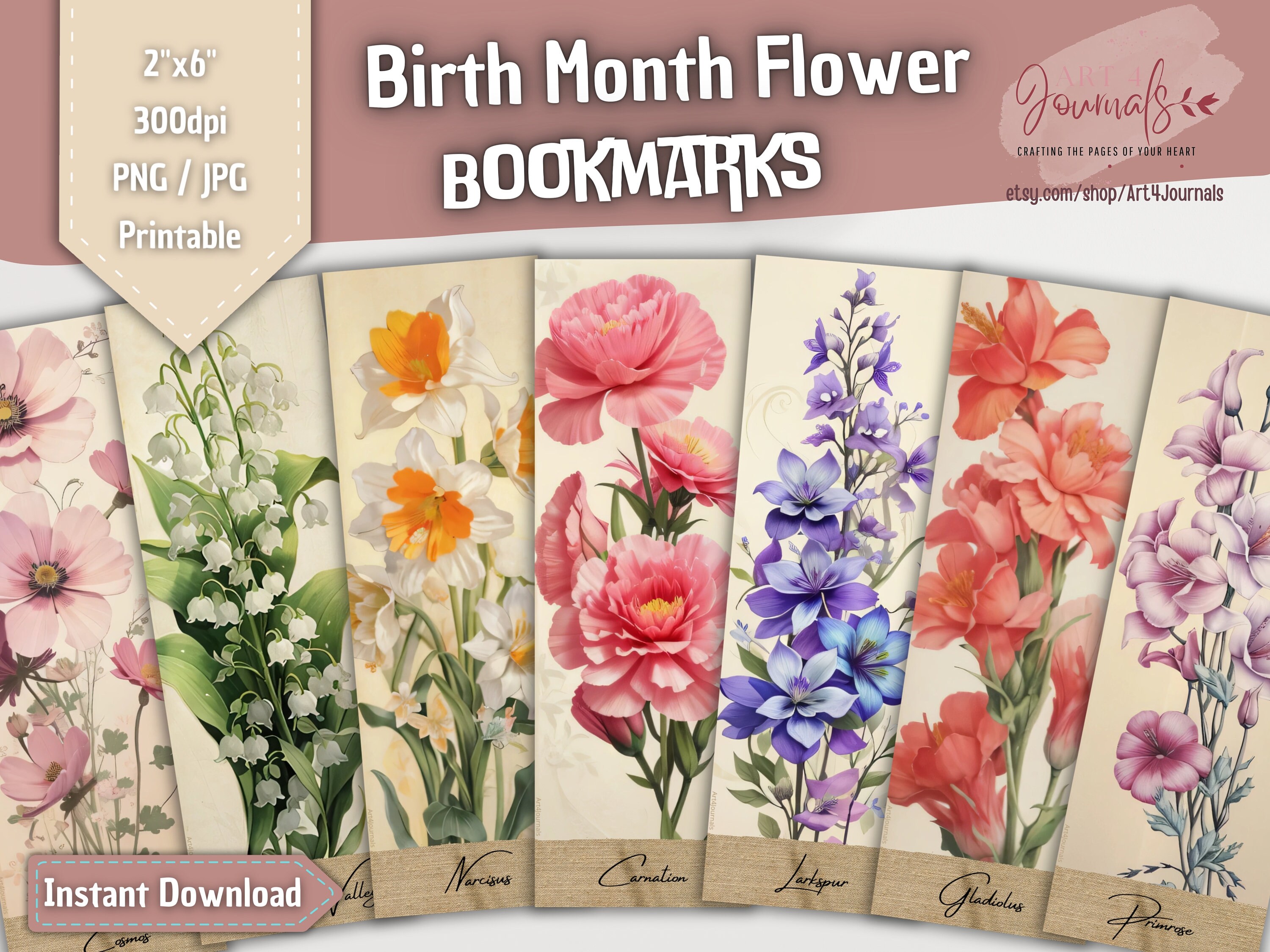 Cute and Unique Birth Month Flower Bookmarks | Printable | PNG and JPG ...