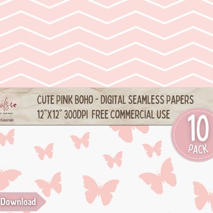 10 Seamless Boho Digital Papers | Cute Pink Boho Patterns | Scrapbook ...