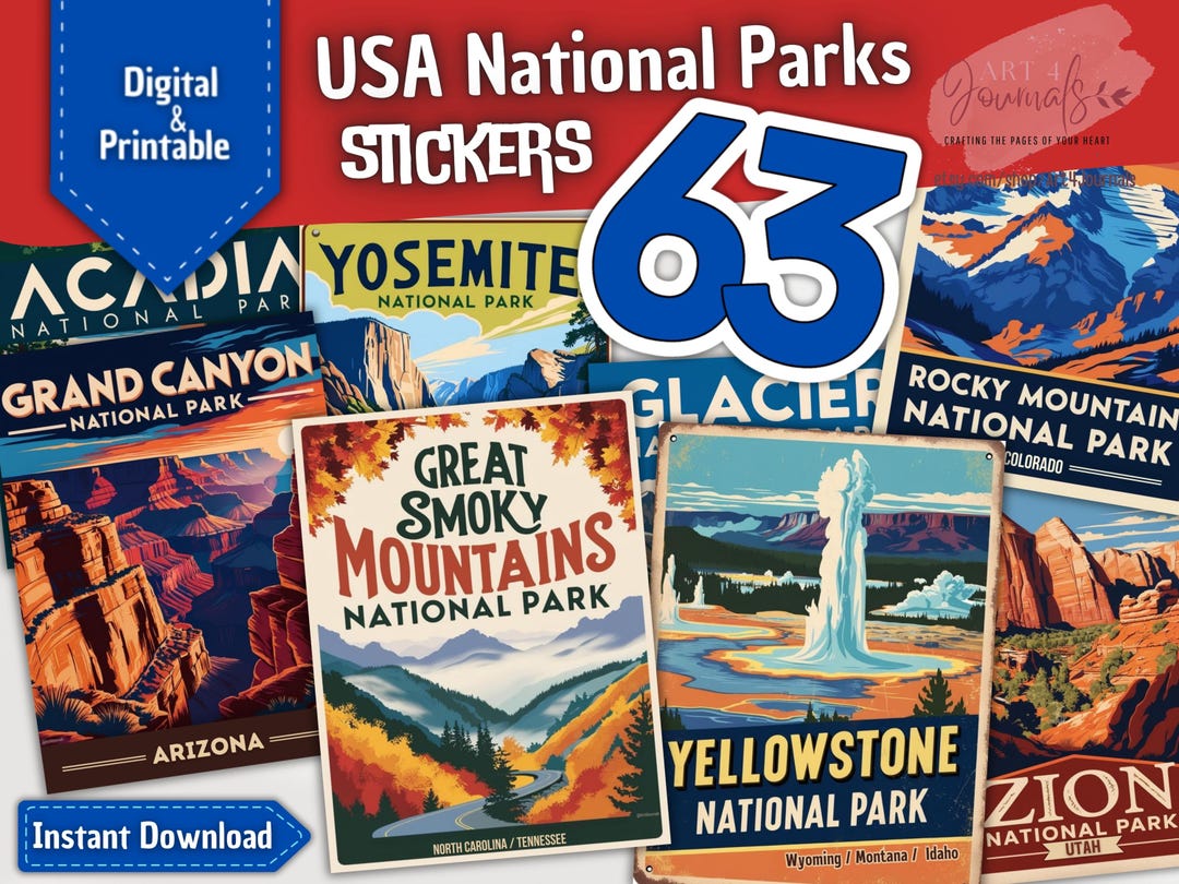 63 USA NATIONAL Parks Stickers / Postcards | Premium Designs | for Your ...