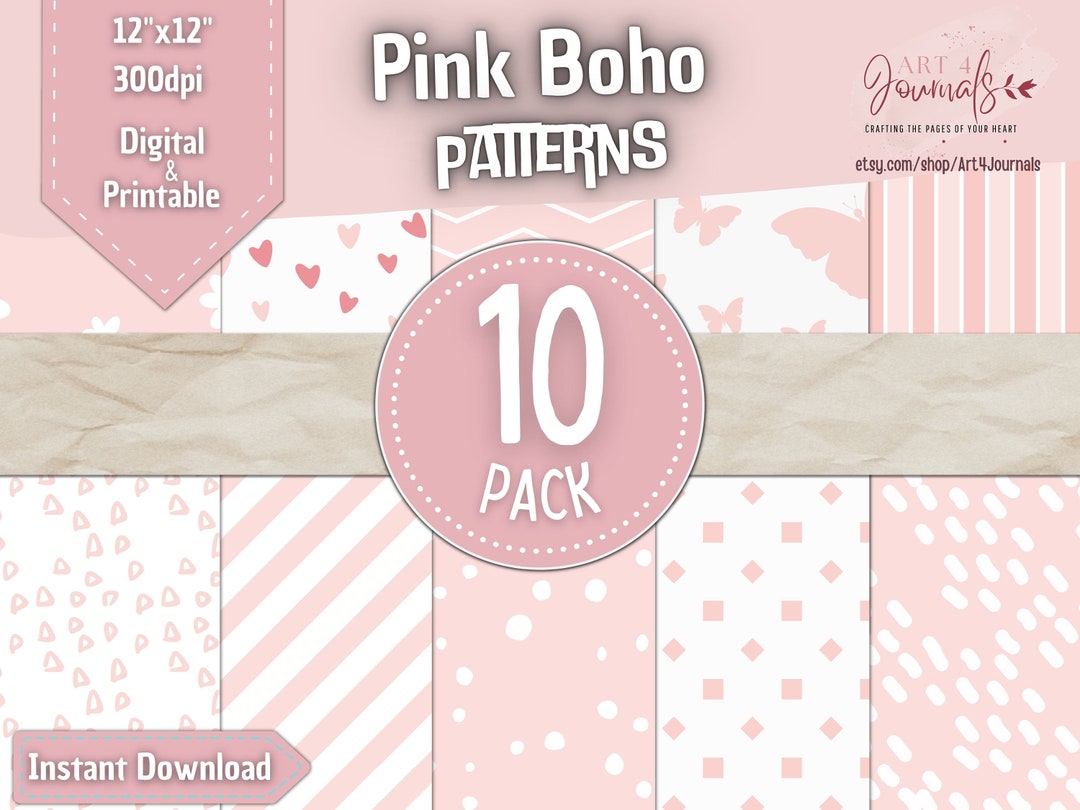 10 Seamless Boho Digital Papers | Cute Pink Boho Patterns | Scrapbook ...