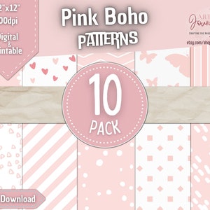 10 Seamless Boho Digital Papers | Cute Pink Boho Patterns | Scrapbook ...