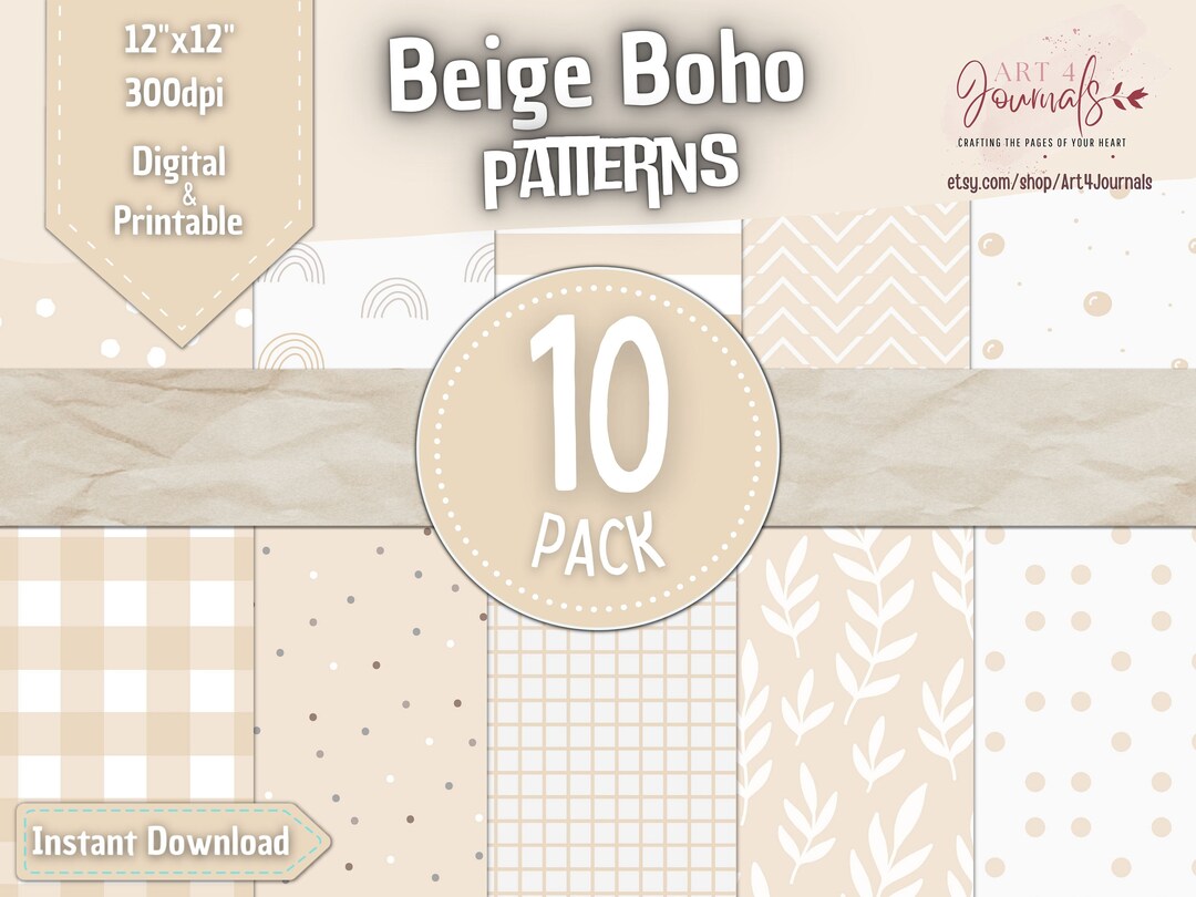 10 Seamless Boho Digital Papers | Cute Beige Boho Patterns | Scrapbook ...