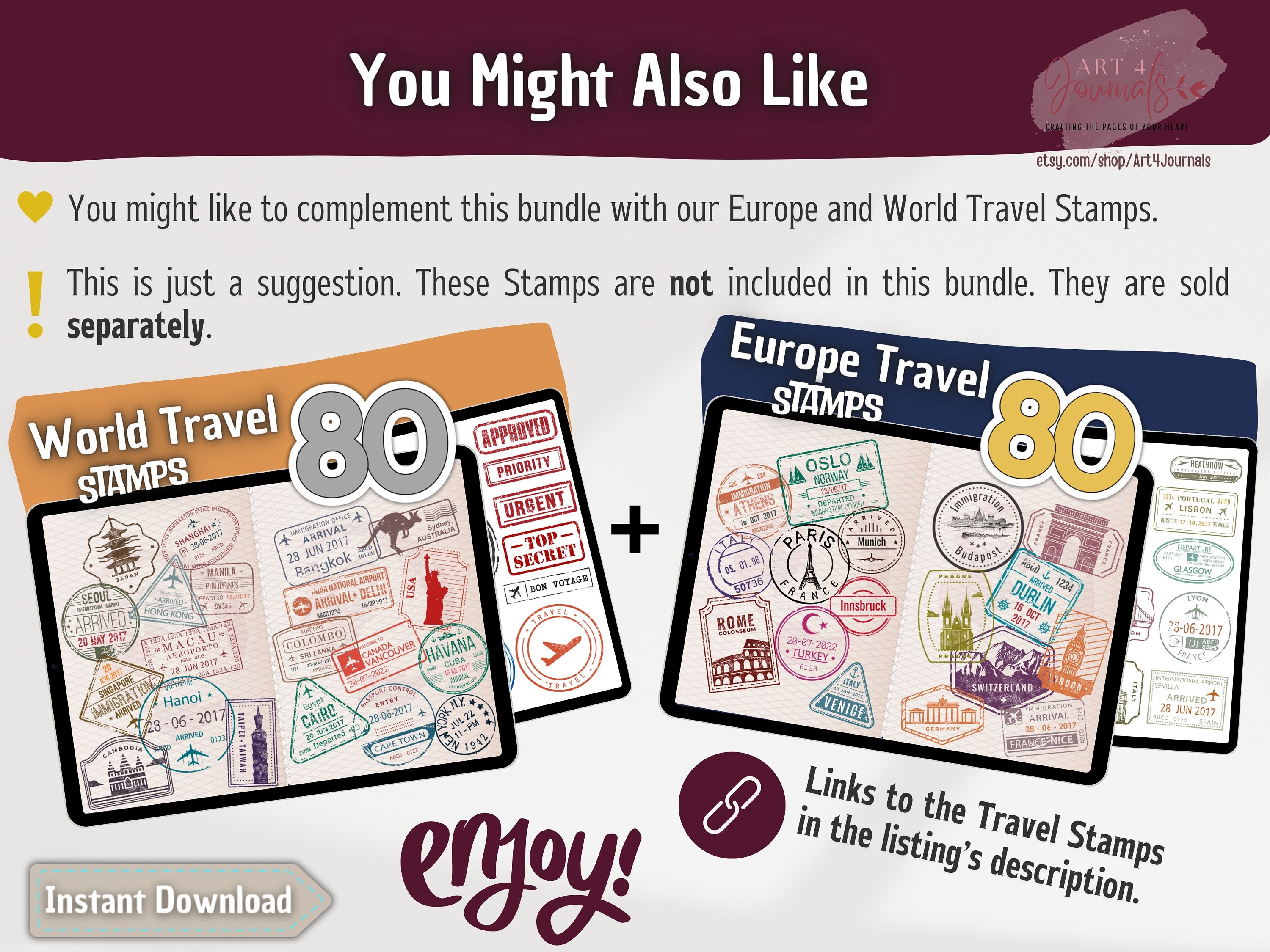 50 PASSPORT STAMPS & Digital Fun Passports for Goodnotes, Notability ...