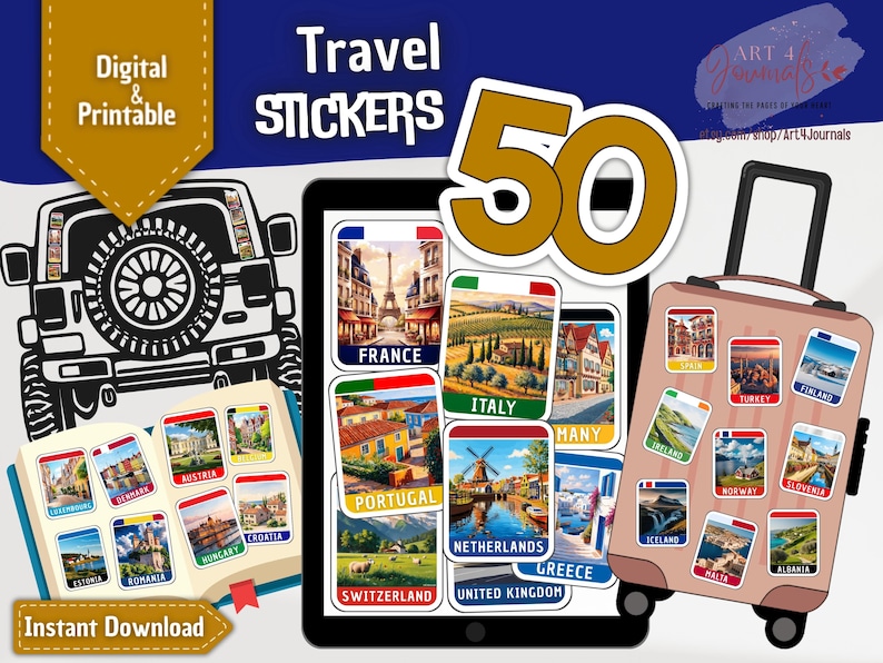 50 TRAVEL STICKERS | Europe Countries | Stickers for Travel Journal ...