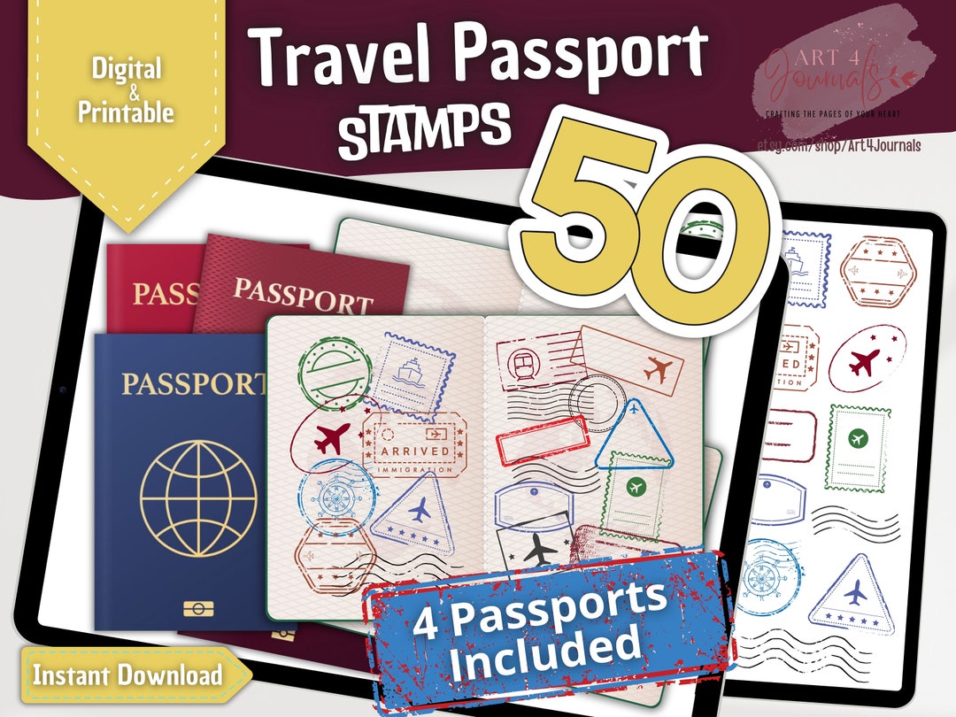 50 PASSPORT STAMPS & Digital Fun Passports for Goodnotes, Notability ...