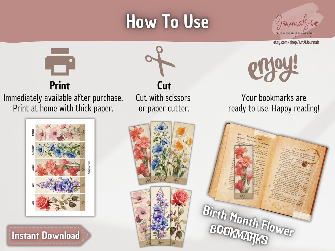 Cute and Unique Birth Month Flower Bookmarks | Printable | PNG and JPG ...