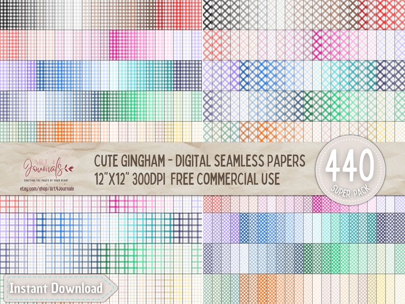 440 Gingham Seamless Digital Papers | Gingham Patterns | Instant ...