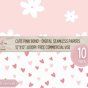 10 Seamless Boho Digital Papers | Cute Pink Boho Patterns | Scrapbook ...