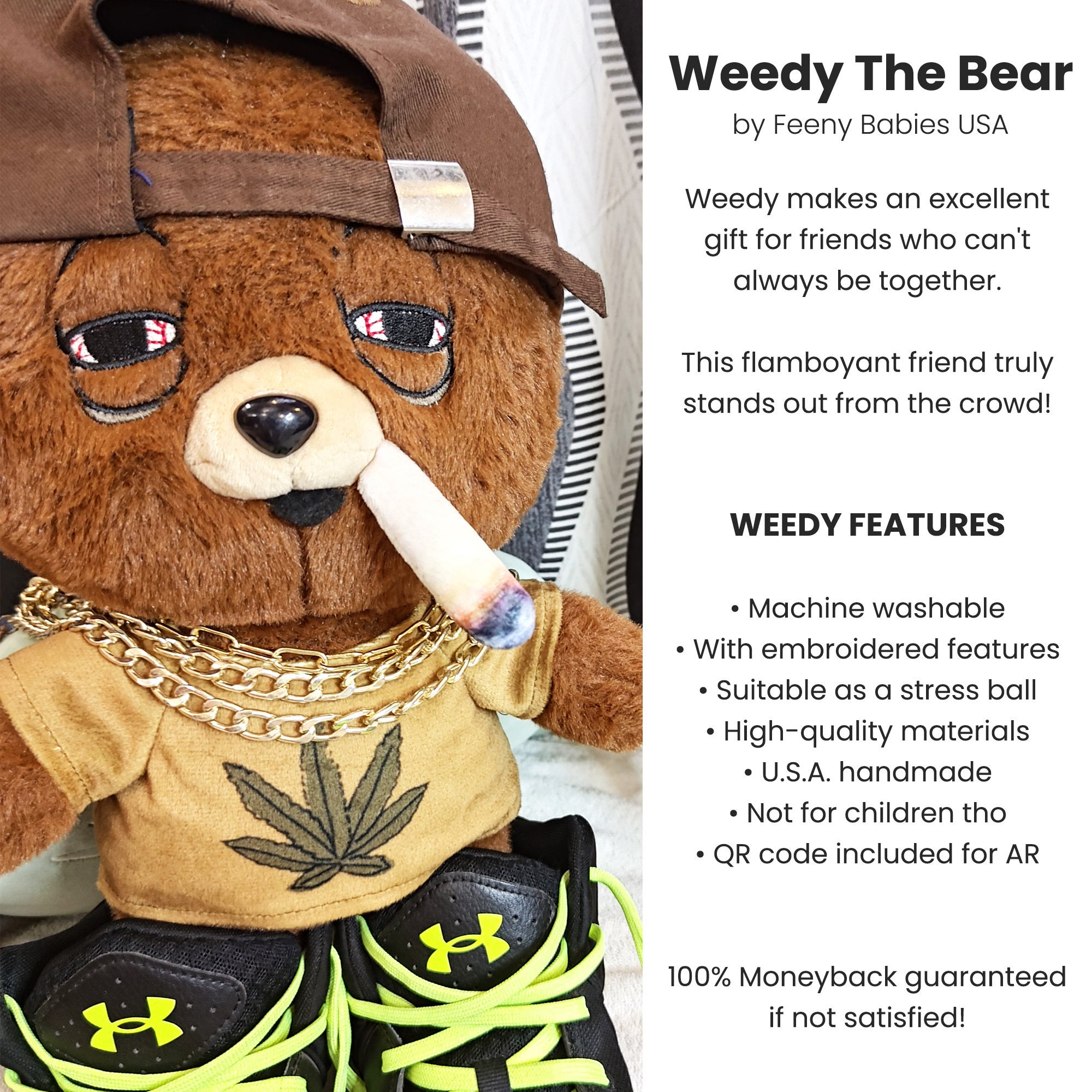 Weedy the Bear by Feeny Babies, 420 Bear, Weedy the Bear, Cannabis Toy ...