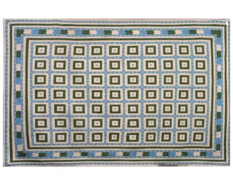 Modern Handmade Check Box Pattern Cotton Area Rug Flat Weave Natural ...