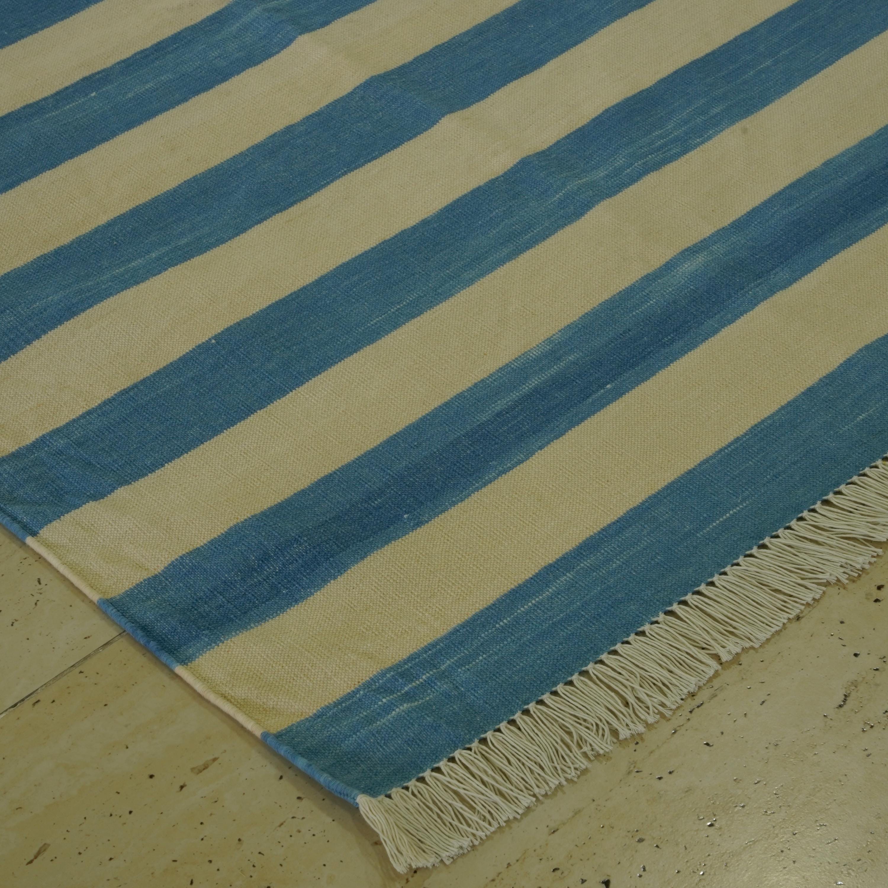 Modern Handmade Striped Pattern Cotton Area Rug Natural Dyed Indian ...