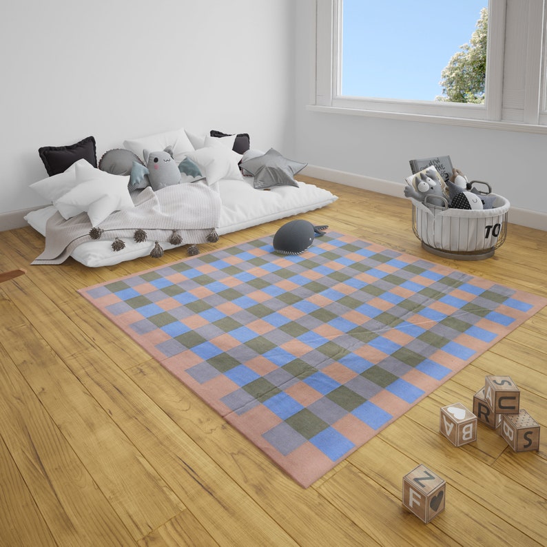 Modern Handmade Check Box Pattern Cotton Area Rug Flat Weave - Etsy