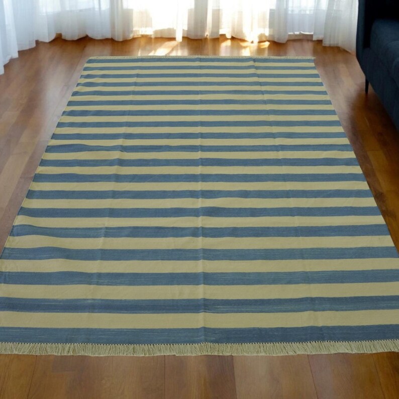 Modern Handmade Striped Pattern Cotton Area Rug Natural Dyed Indian ...