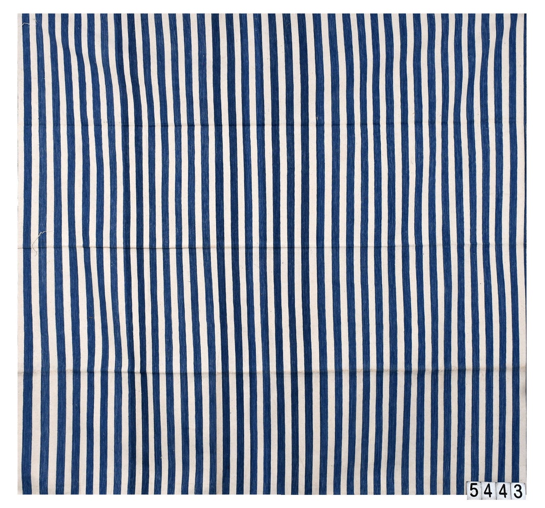 Modern Handmade Blue Striped Pattern Cotton Area Rug Natural Dyed ...