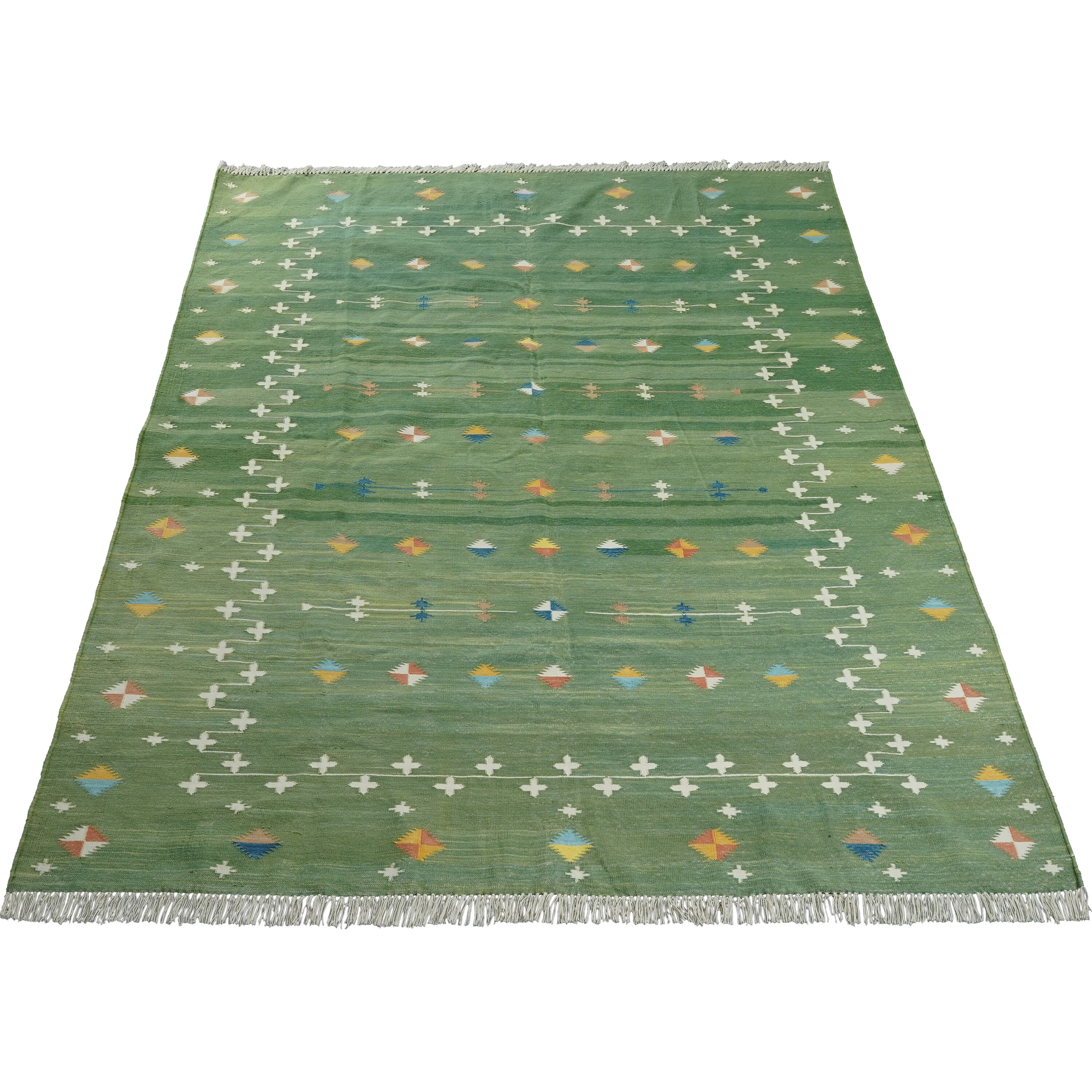 Green Shooting Star Modern Handmade Cotton Area Rug Indian Dhurrie Rug ...