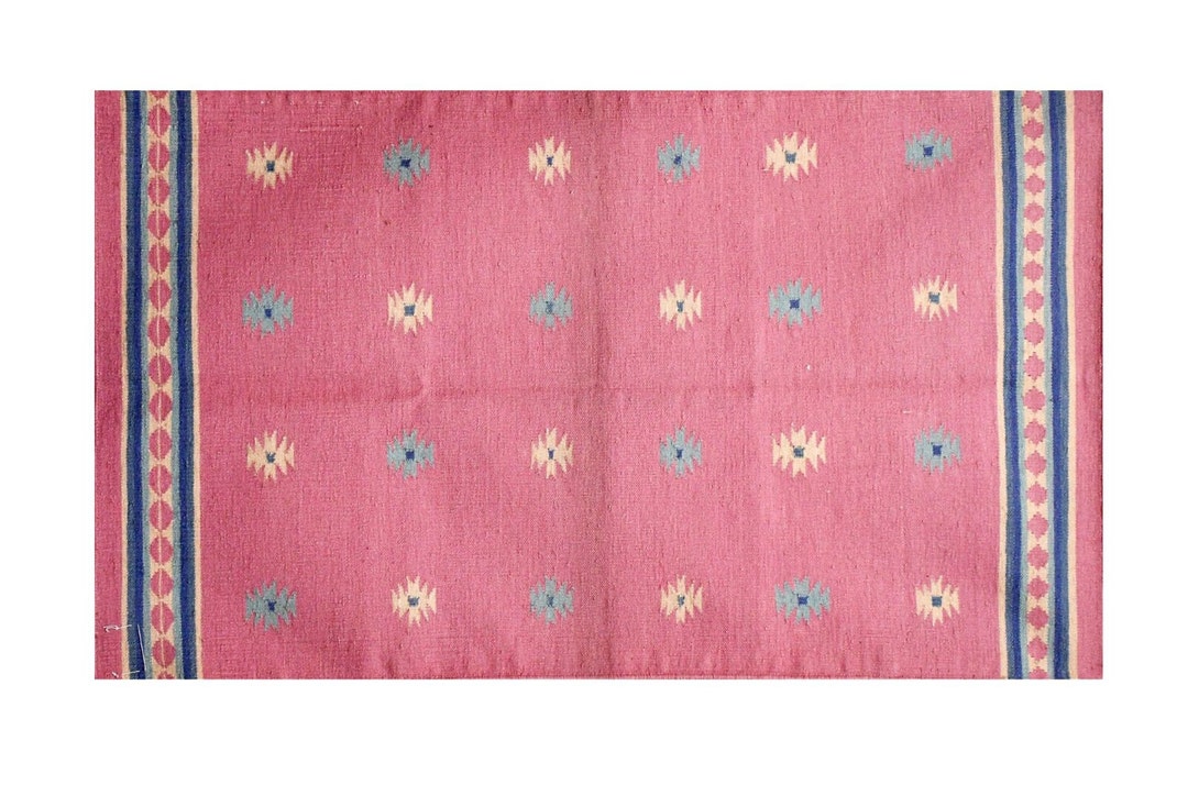 All Size Hand Woven Pink Cotton Rug Floral Motifs Handmade Area Rug ...