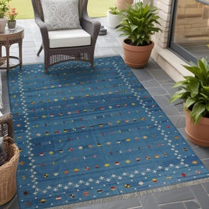 Blue and White Shooting Star Handmade Cotton Area Flat Weave Rug ...