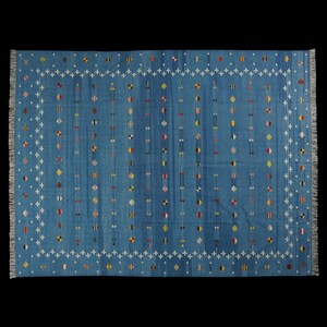 Blue and White Shooting Star Handmade Cotton Area Flat Weave Rug ...