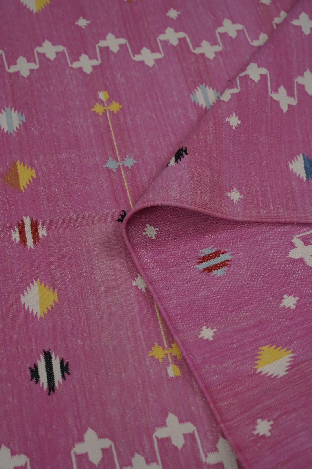 Bubble Gum Pink Shooting Star Rug Cotton Handmade Indian Dhurrie Area ...