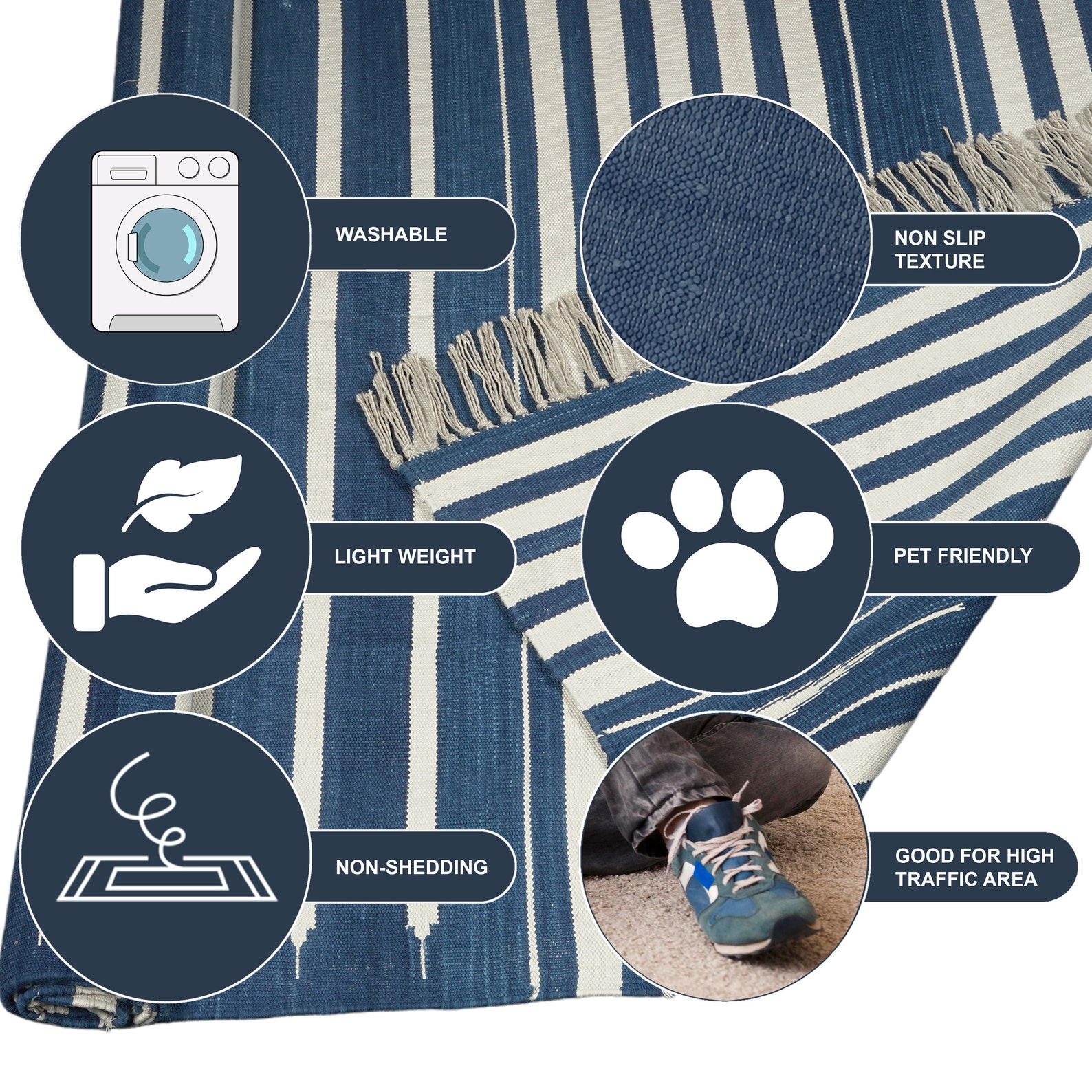 Modern Handmade 4x6 Feet Cotton Area Rug Flat Weave Dhurry Natural Dyed ...