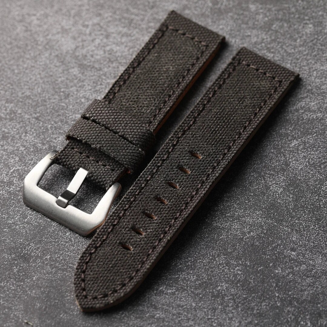 Handmade Genuine Laminated Canvas Leather Black Watchband Strap ...