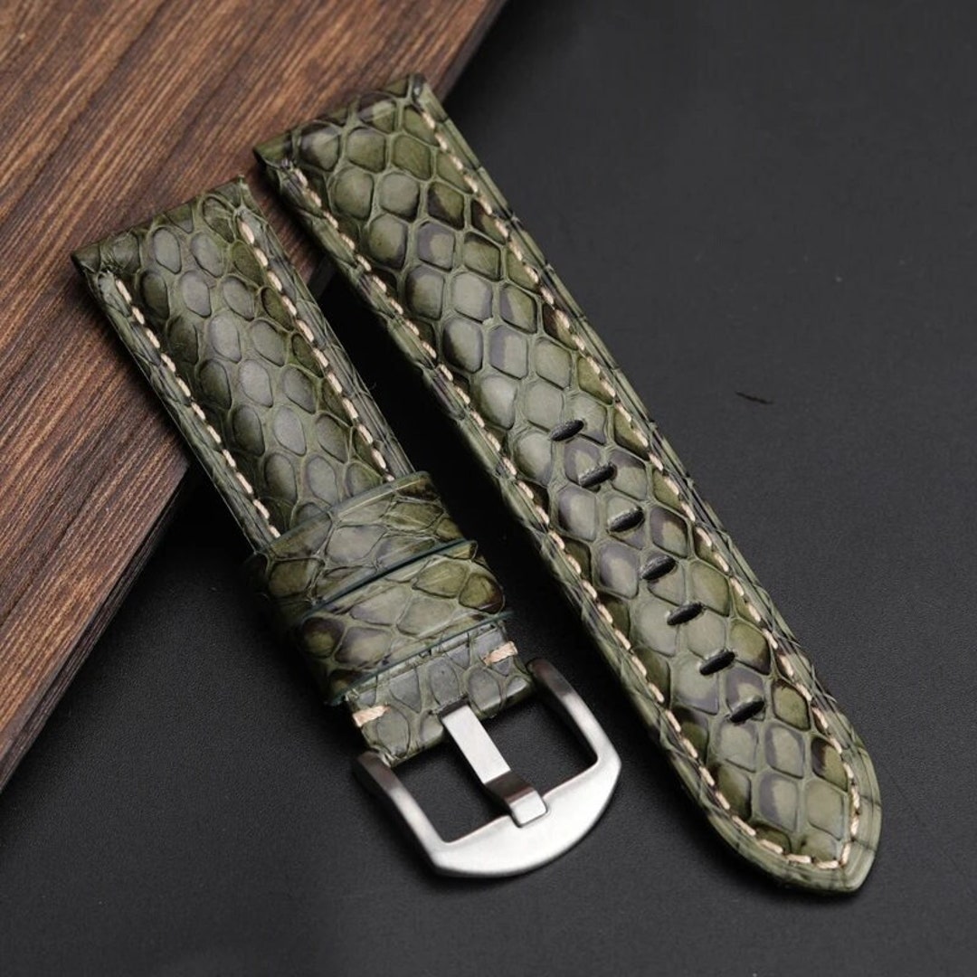 Bracelet de bracelet de montre en cuir Python vert véritable fait à la ...