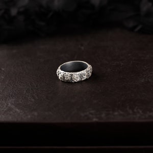 Silver Rose Flower Engagement Band Ring for Men, Floral Promise Men ...