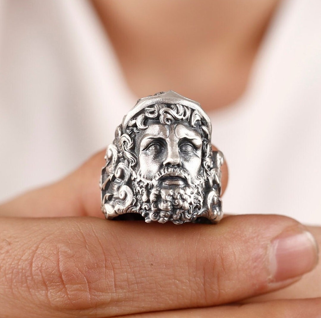 Poseidon Sea God Greek Mythology Ring, Silver Poseidon God of Sea Men's ...