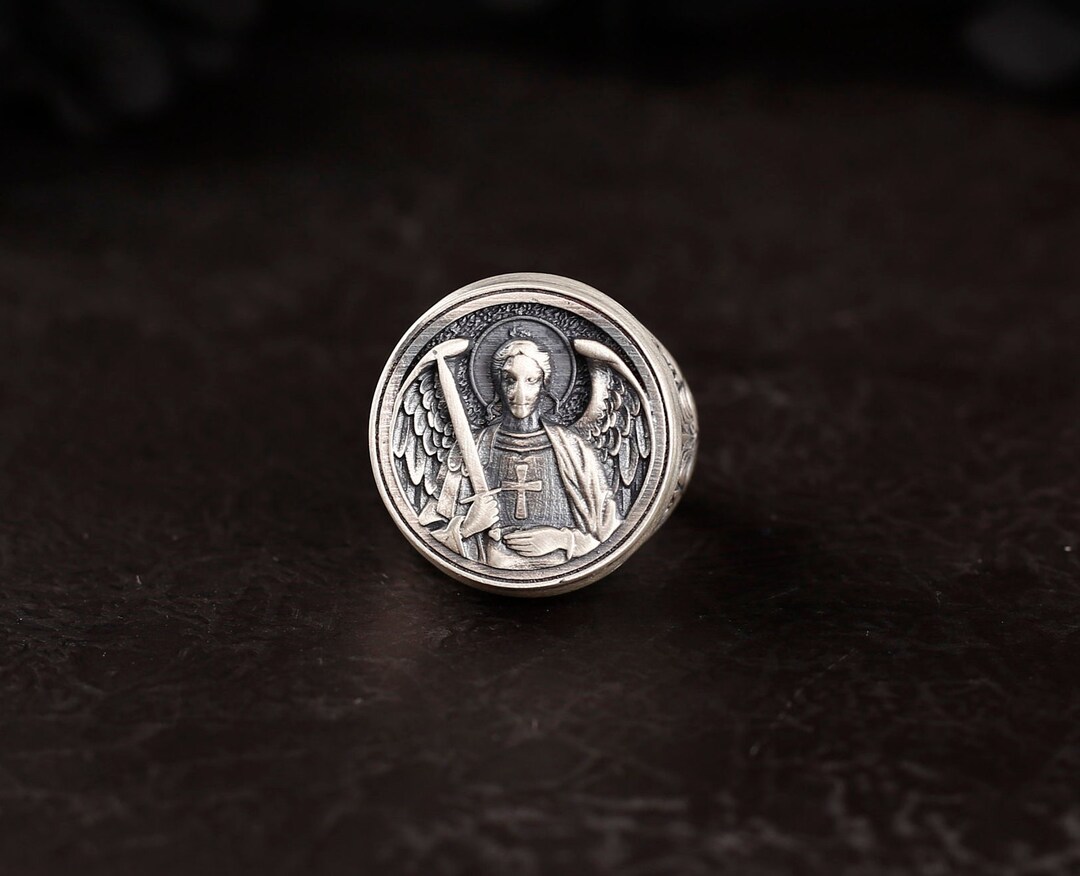 St Michael the Archangel Handmade Sterling Silver Ring for Mens, Saint ...