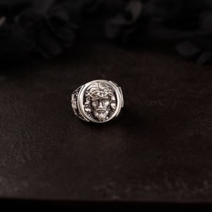 Sterling Silver Jesus Crown of Thorns Signet Ring, Christian Mens ...
