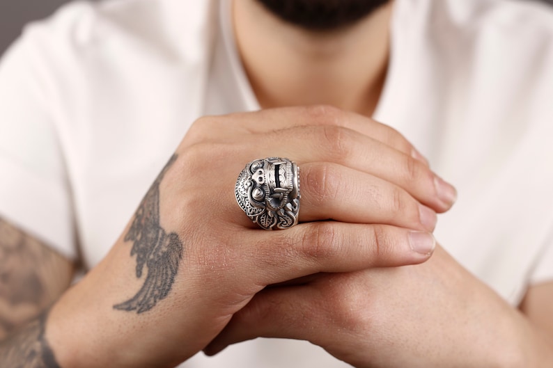 Silver Barong God of Good Mens Ring, Balinese Mythology Gothic Ring for ...
