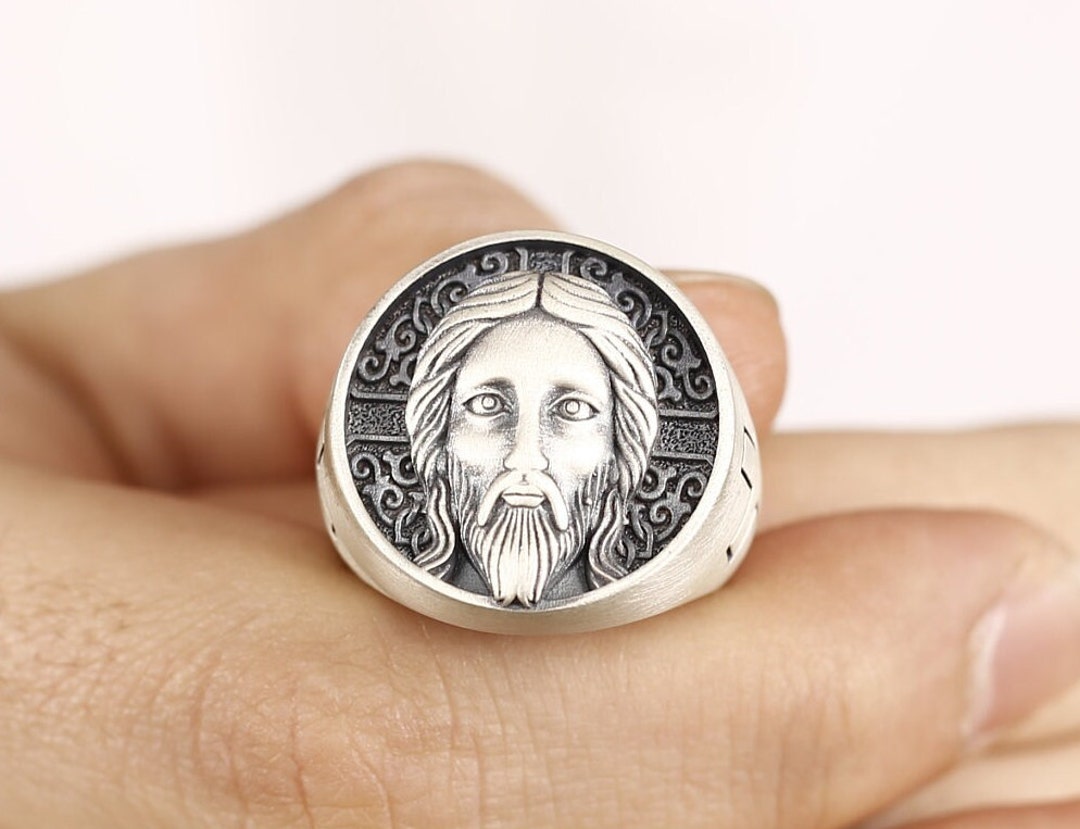 Jesus Christ Signet Ring for Men in Sterling Silver, Christian Unique ...