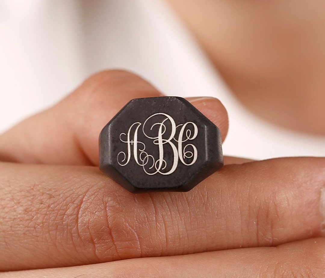 Octagon Sterling Silver Signet Ring, Personalized Initial Engraving - Etsy