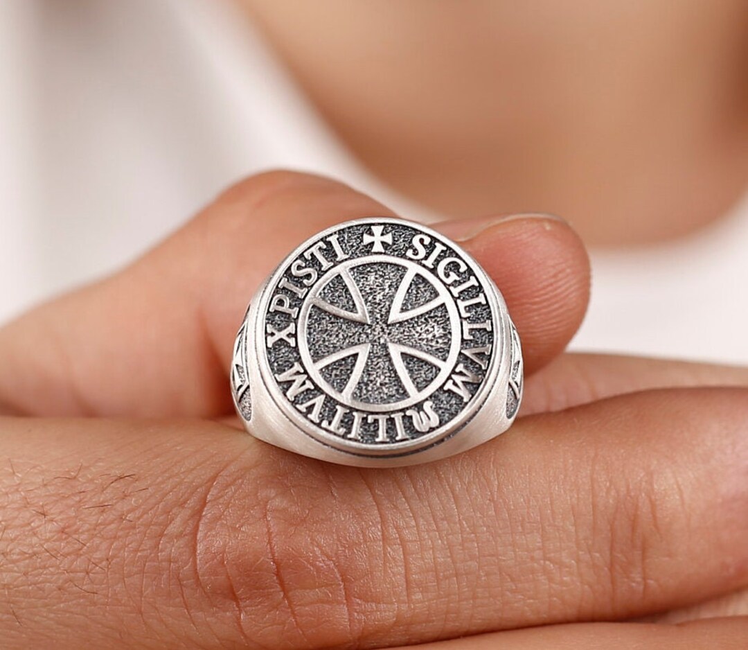 Cross Knights Templar Seal Handmade Sterling Silver Signet Ring, Cross ...