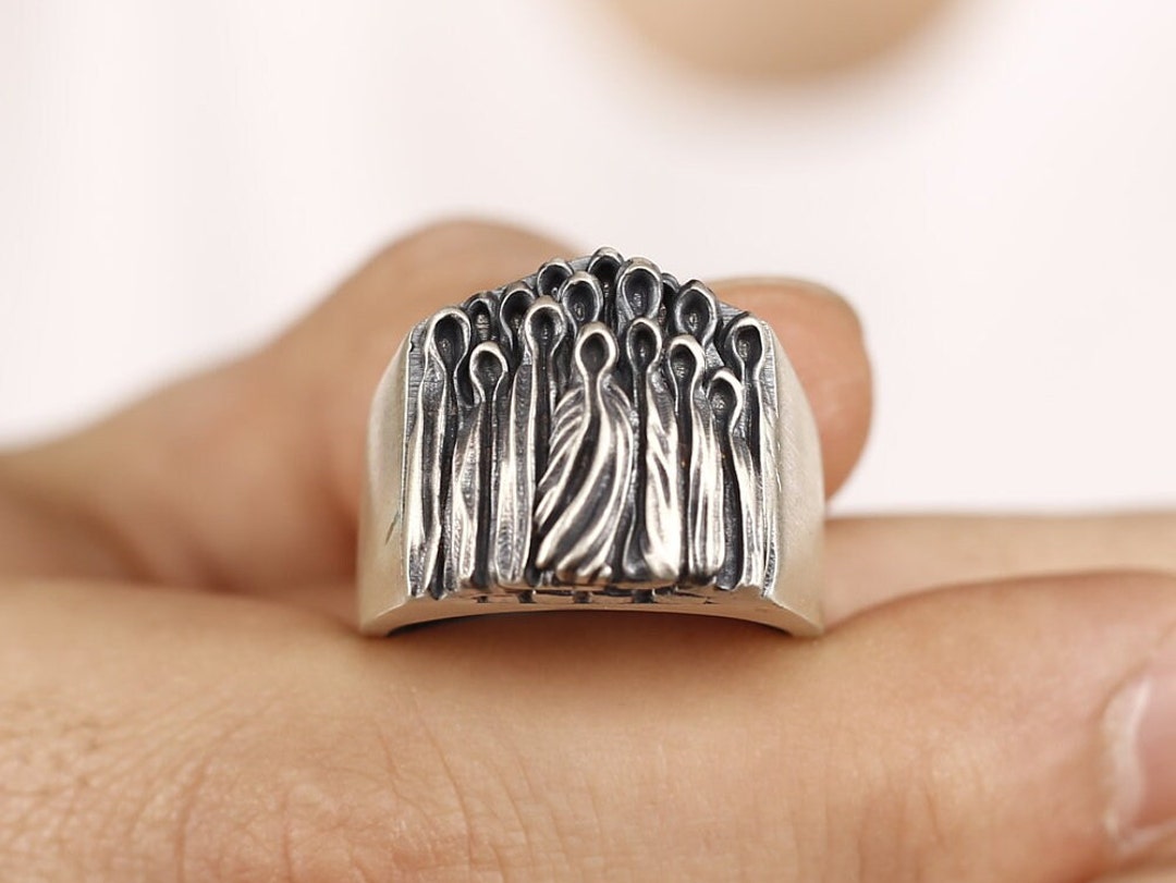 Ghosts Band Ring, Christian Crucifix Silver Ring, Handmade Custom Men ...