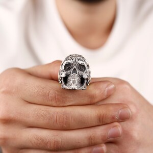 Skull With Spiral Eyes Ring for Men in Silver, Unique Gothic Men Ring ...