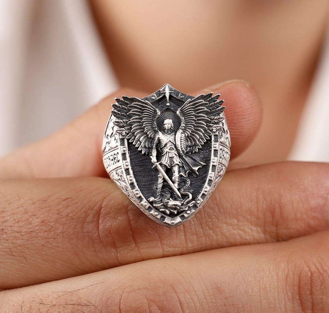 Saint Michael Christian Ring, Saint Michael the Archangel Silver Ring ...