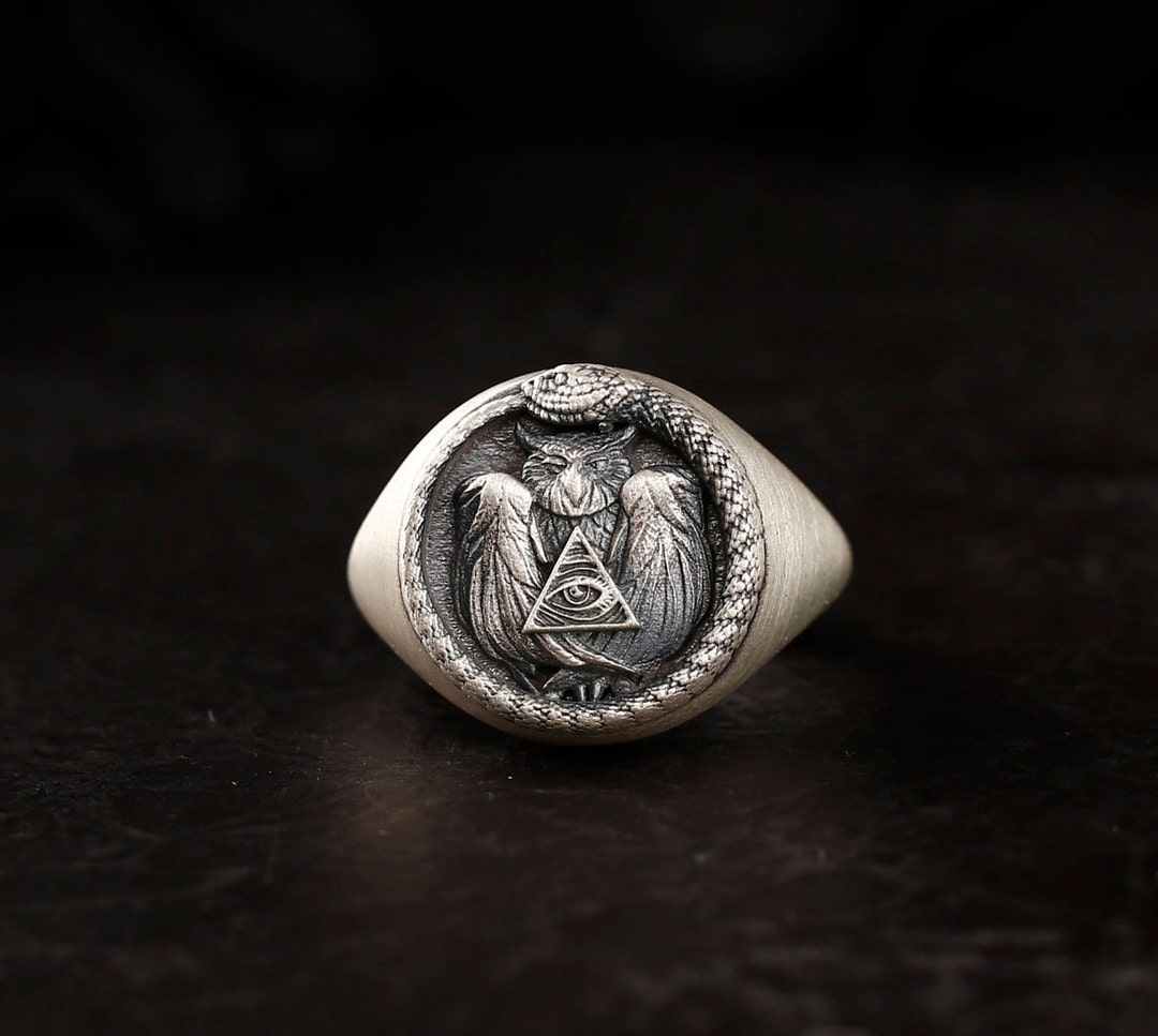 Snake Ourboros Owl Eye of Providence Masonic, Sterling Silver Master ...