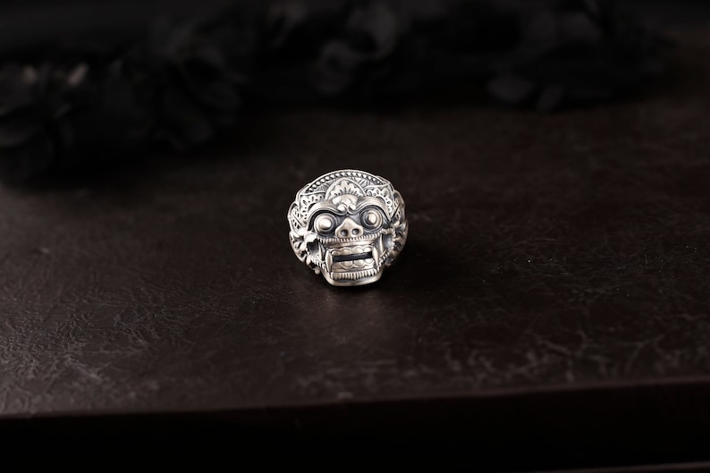 Silver Barong God of Good Mens Ring, Balinese Mythology Gothic Ring for ...